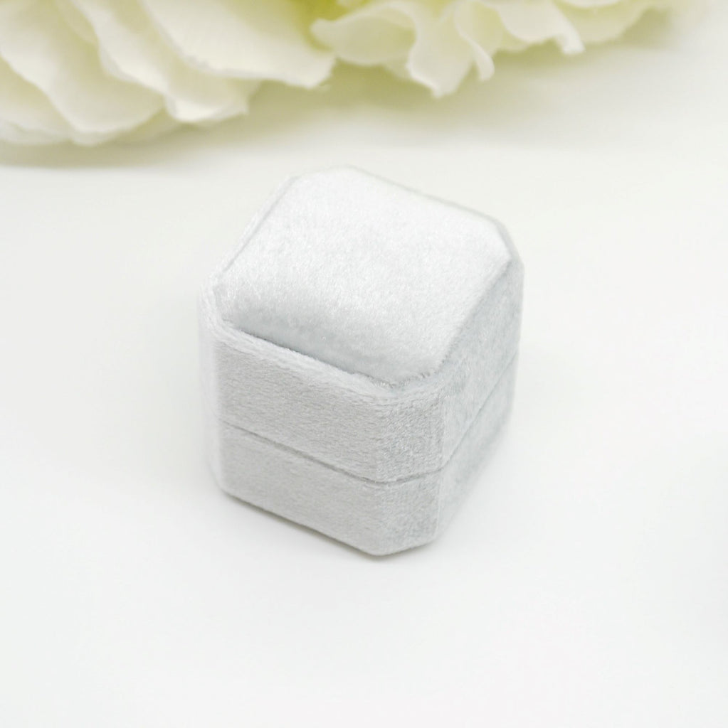 Light Grey Square-Octagon Velvet Double Ring Box - Bijou Boxes