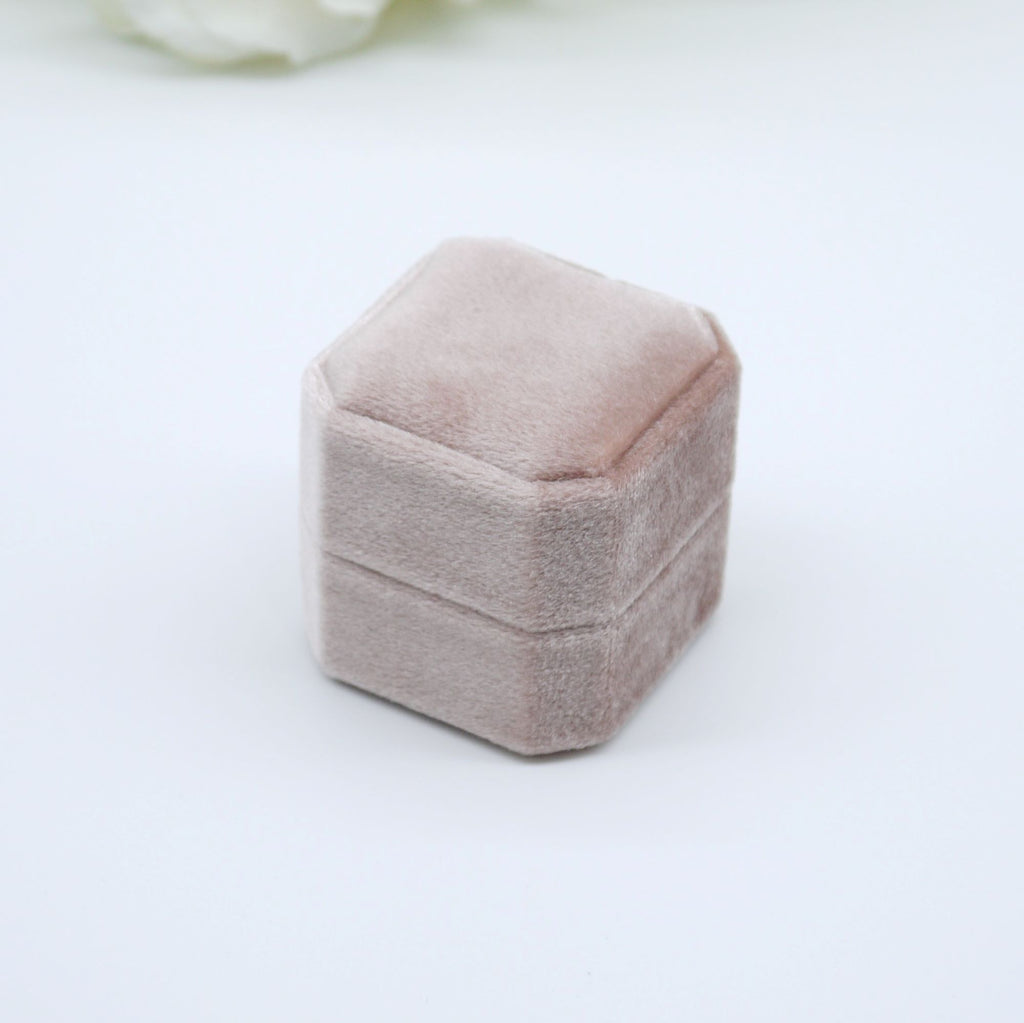 Rose Gold Square-Octagon Velvet Triple Ring Box - Bijou Boxes