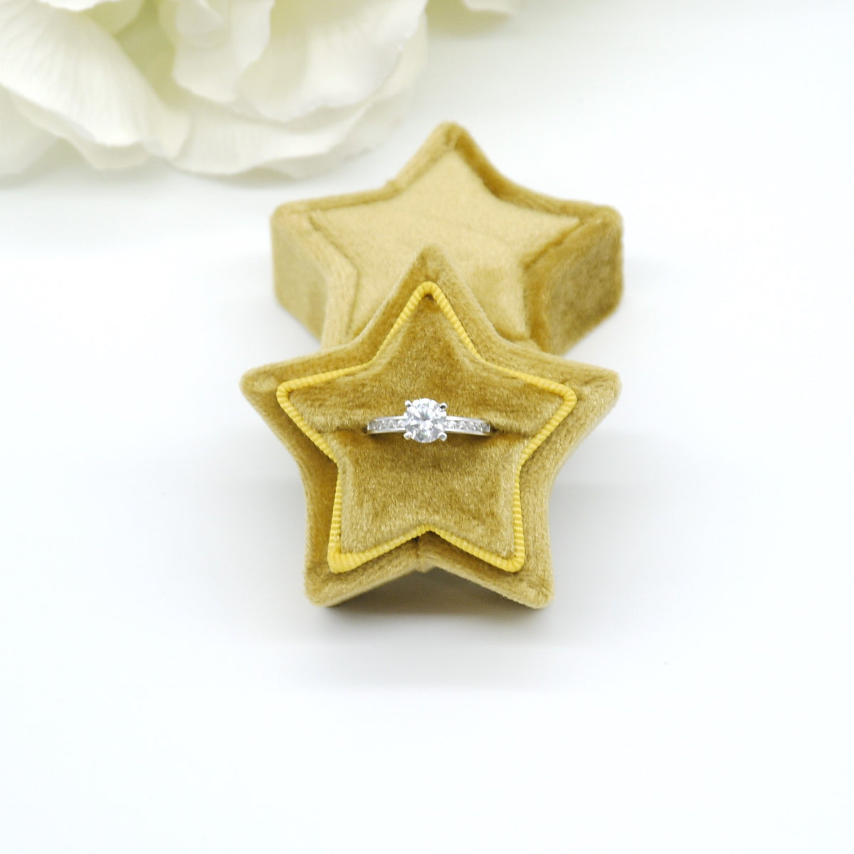 Yellow (Sparkling) Star Velvet Single Ring Box - Bijou Boxes